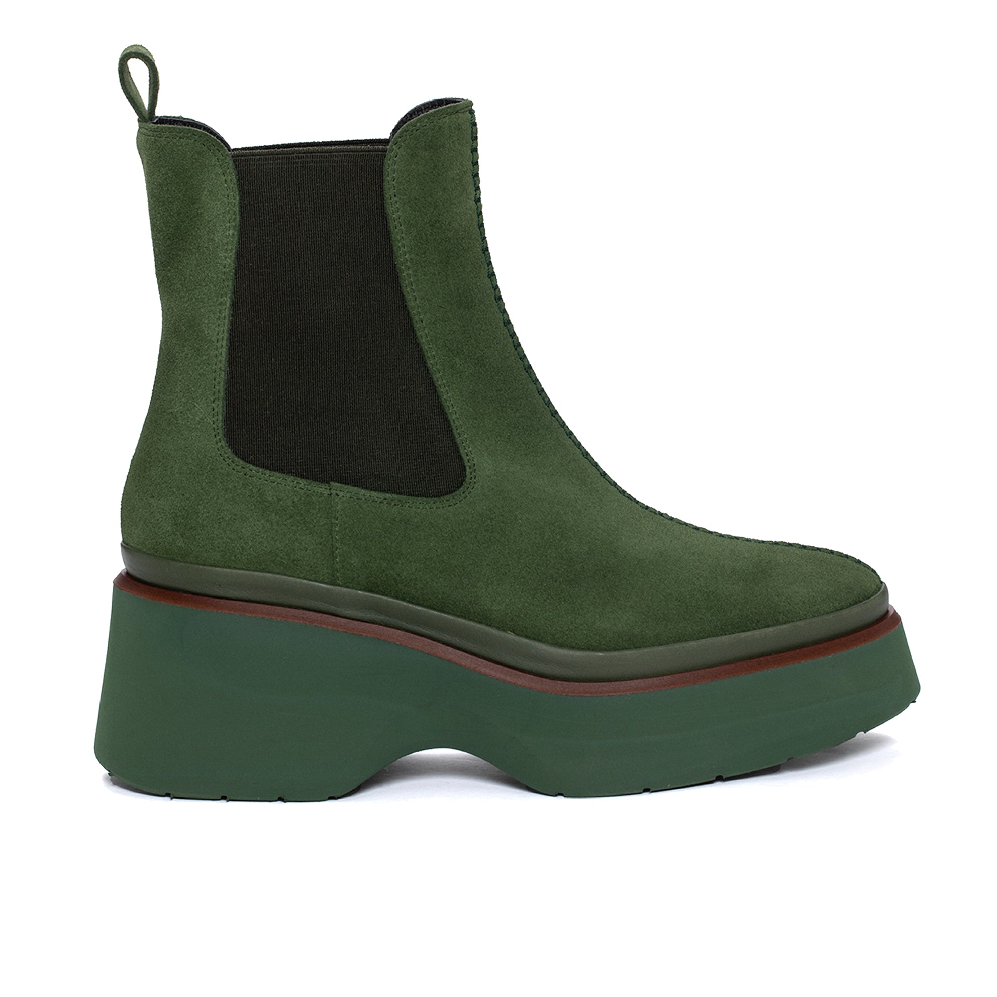 RAQUEL VELOUR MOSS GREEN PLATFORM ANKLE BOOT